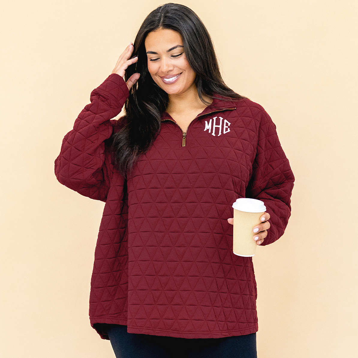 Personalized Quilted Quarter Zip Pullover | Marleylilly