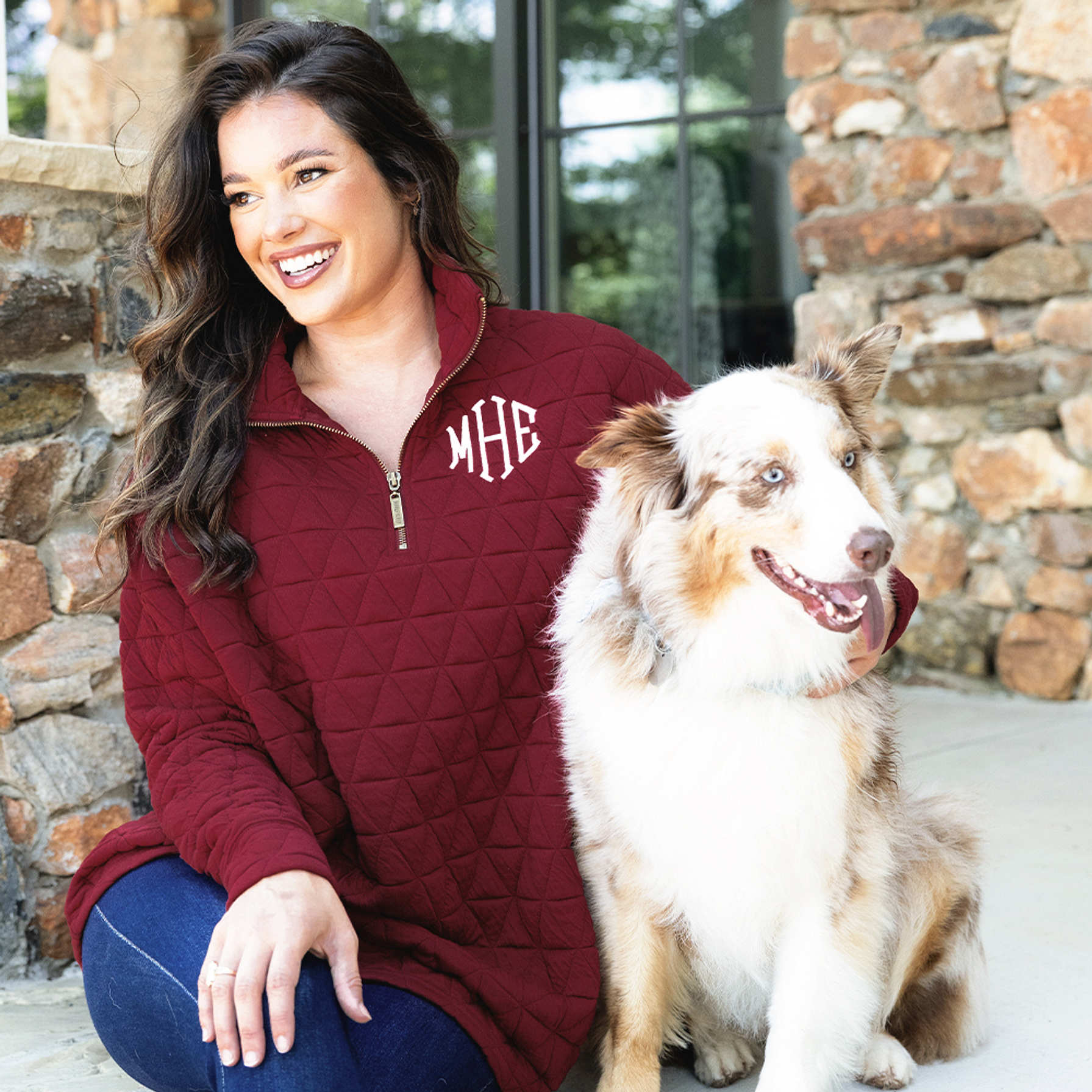 Personalized Quilted Quarter Zip Pullover | Marleylilly