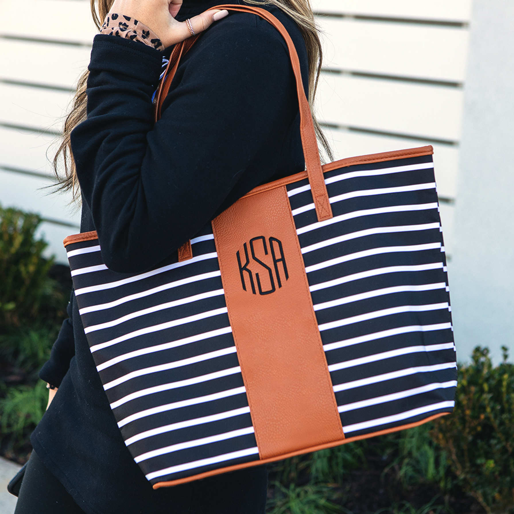 Cute Striped Monogrammed Tote Bag — Marleylilly