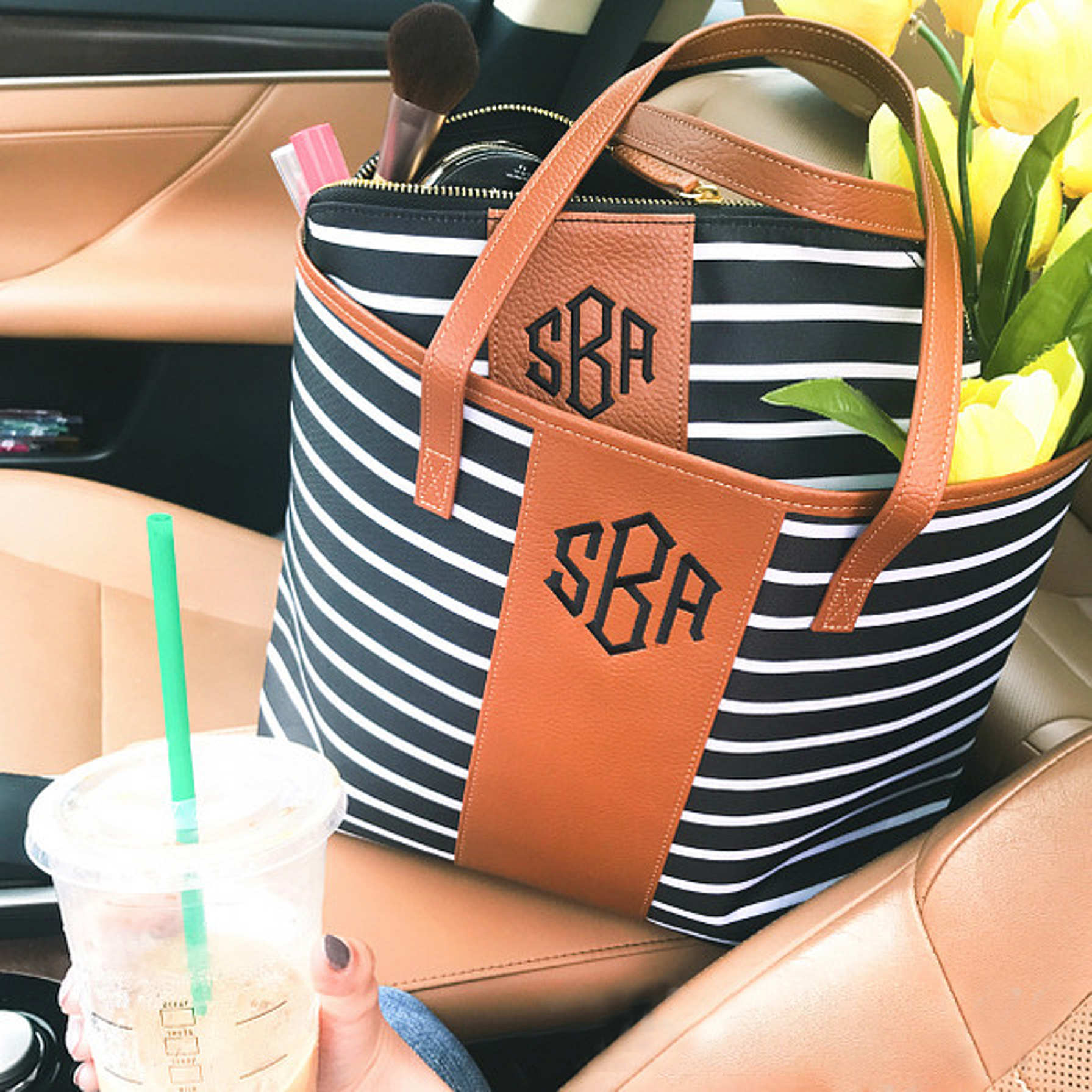 Cute Striped Monogrammed Tote Bag — Marleylilly