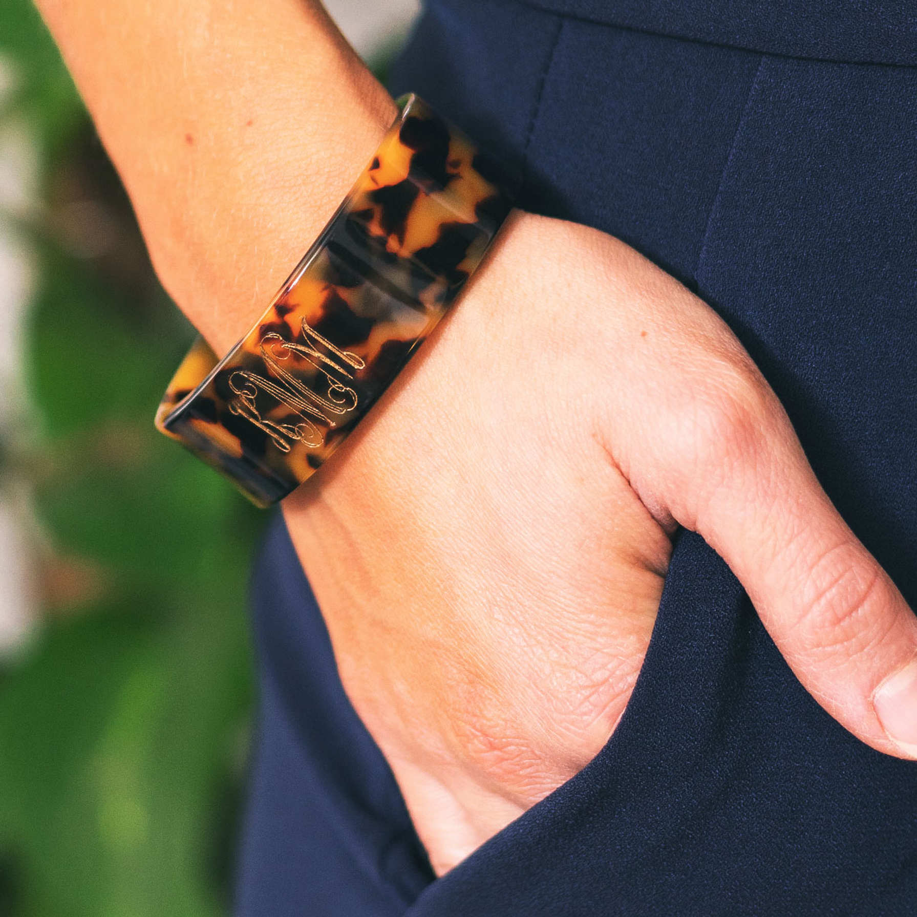 Monogrammed Tortoise Cuff Bracelet