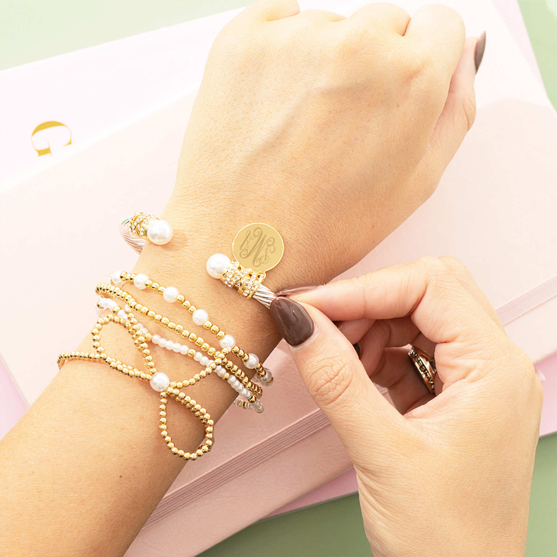 Personalized Pearl Cable Bracelet & Earring Set | Marleylilly