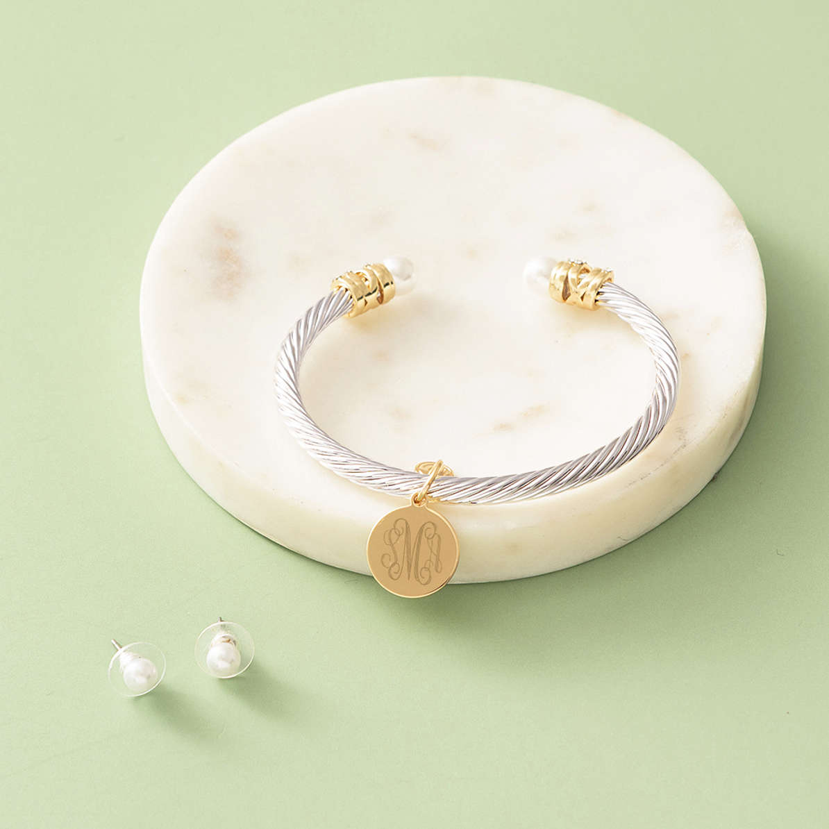 Personalized Pearl Cable Bracelet & Earring Set | Marleylilly