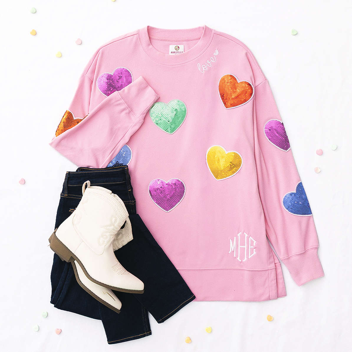Personalized Sequin Hearts Sweatshirt | Marleylilly
