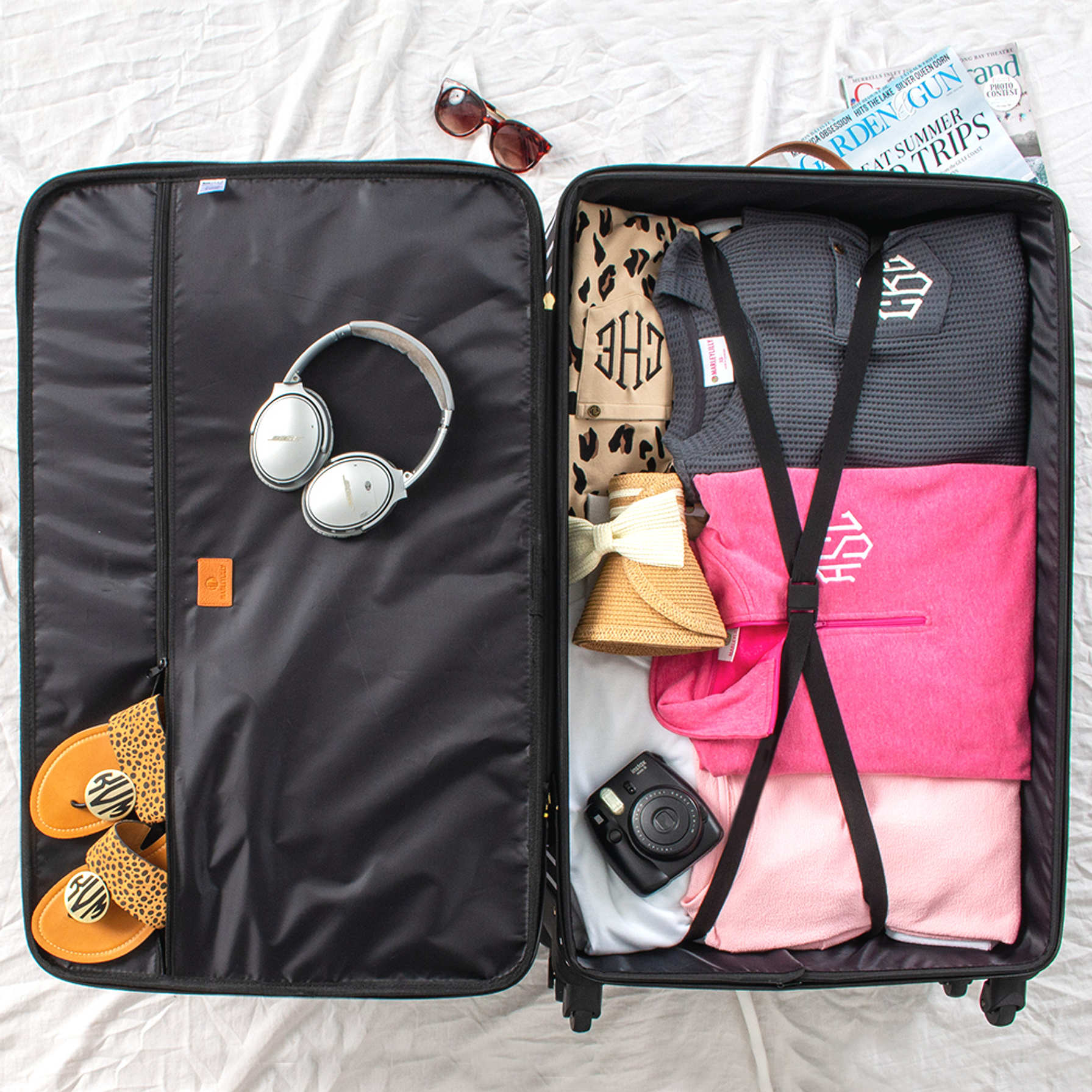 Personalized Black & White Stripe Suitcase - Marleylilly