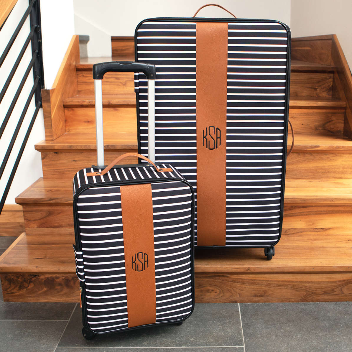Personalized Black & White Stripe Suitcase - Marleylilly