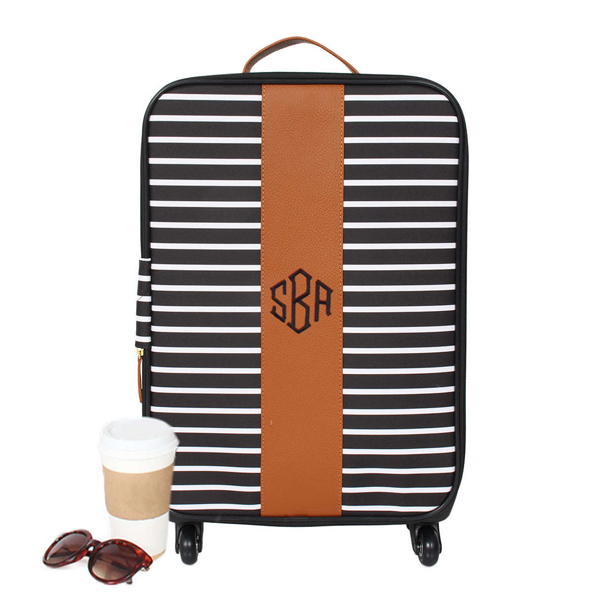 Personalized Black & White Stripe Suitcase - Marleylilly
