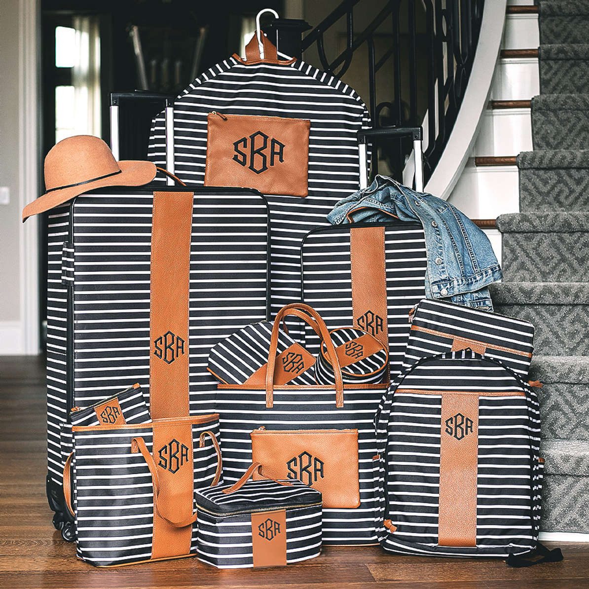 Personalized Black & White Stripe Suitcase - Marleylilly