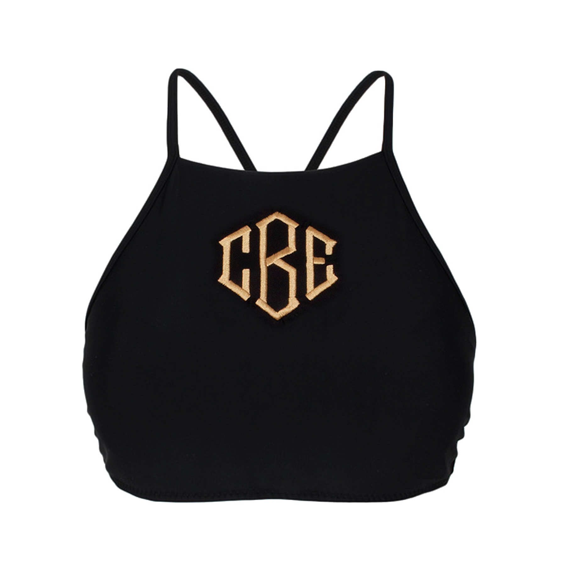 Monogrammed High Neck Swim Top