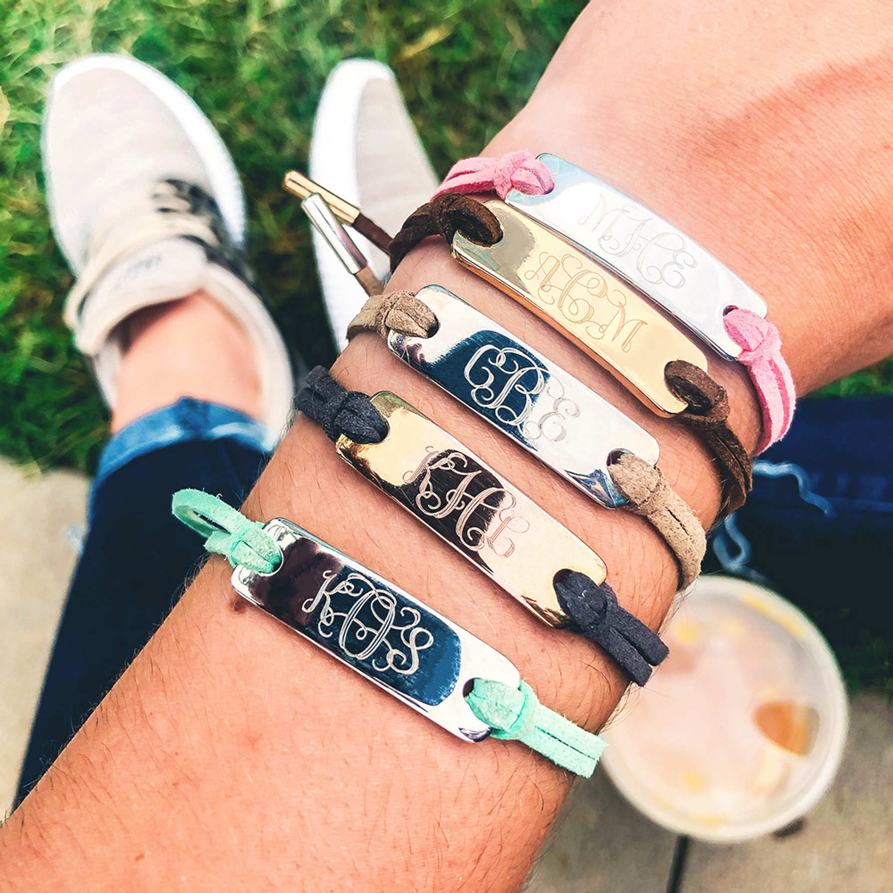 Monogrammed Suede Bracelet with Metal — Marleylilly