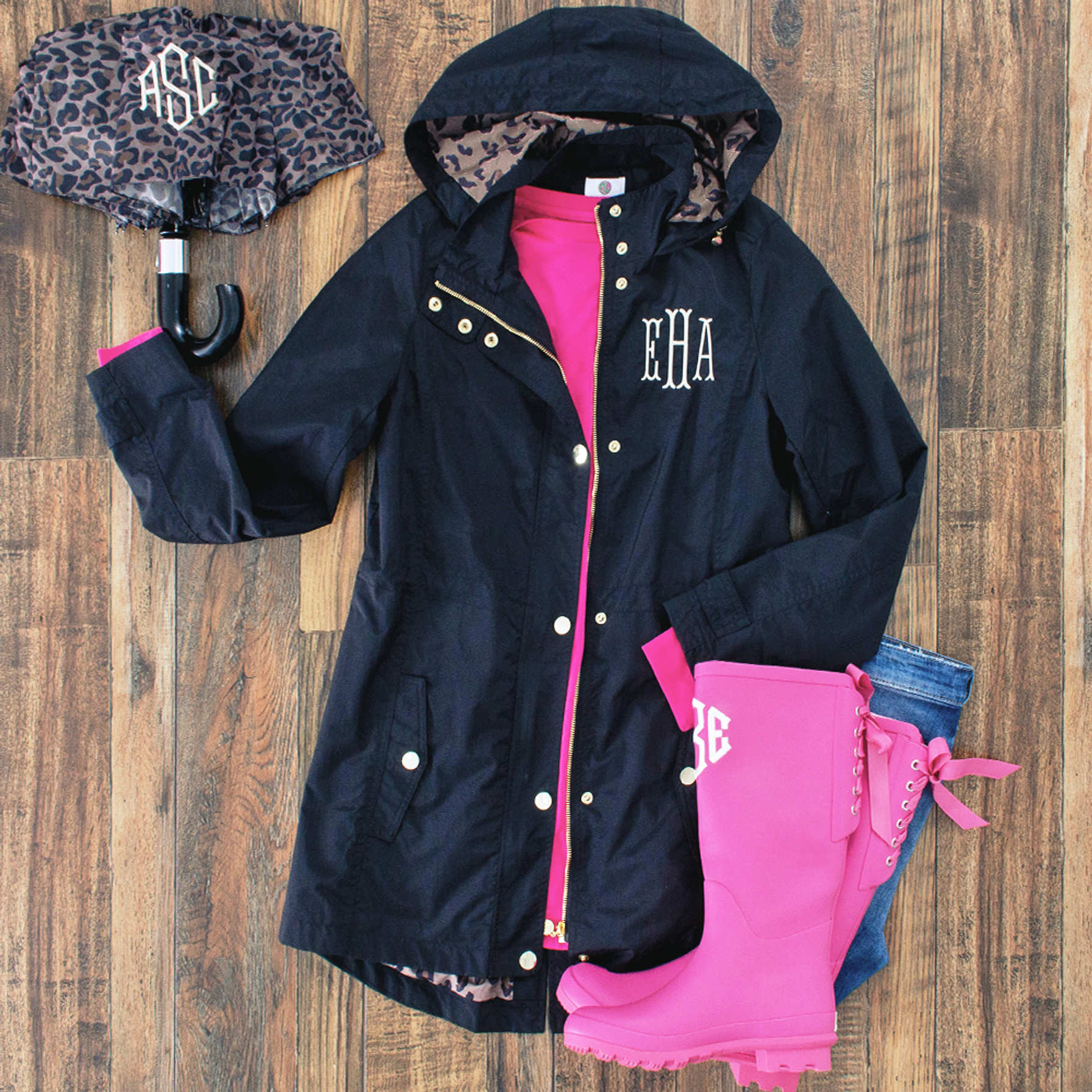 Monogrammed Rain Jacket with Hood Women’s – Marleylilly