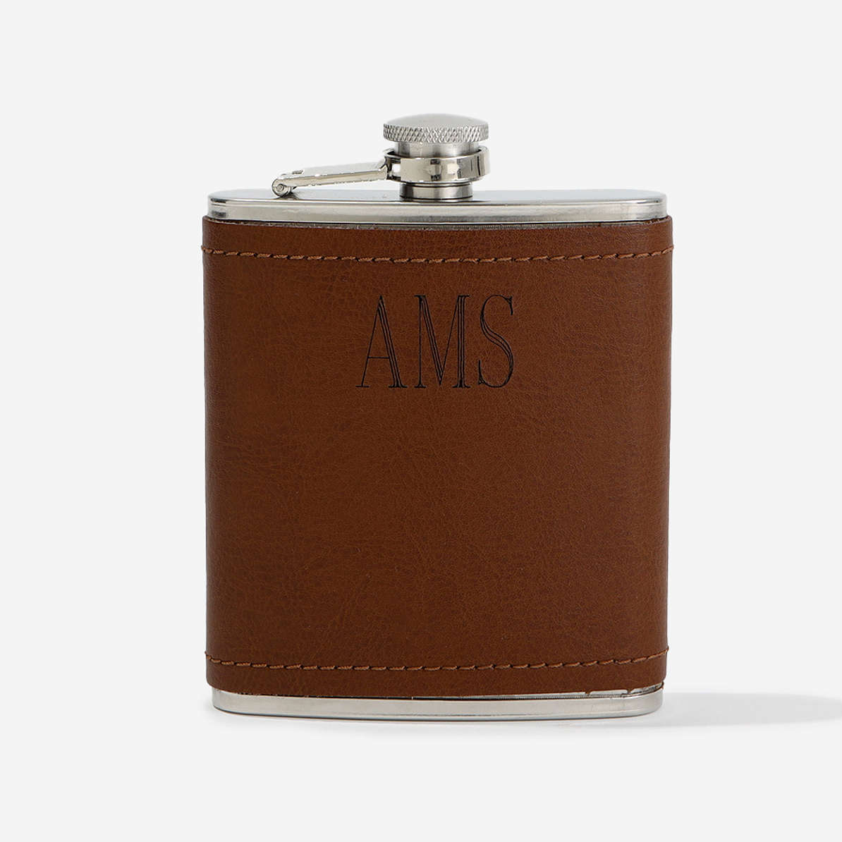 Monogrammed Leather Wrapped Flask