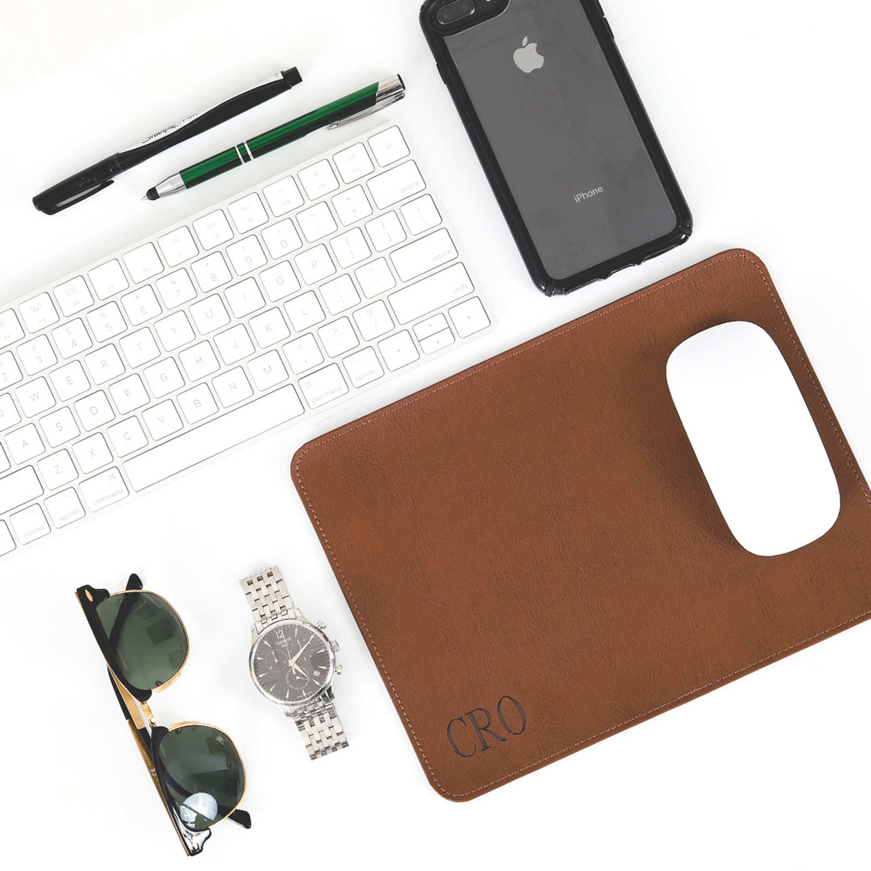 Monogrammed Leather Mouse Pad