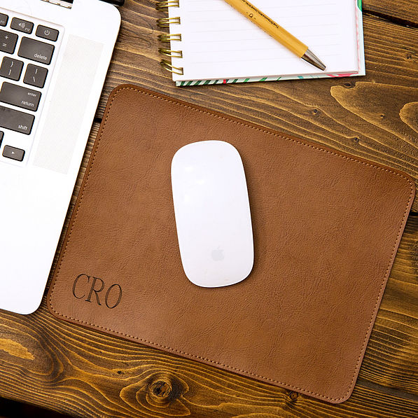 Monogrammed Leather Mouse Pad