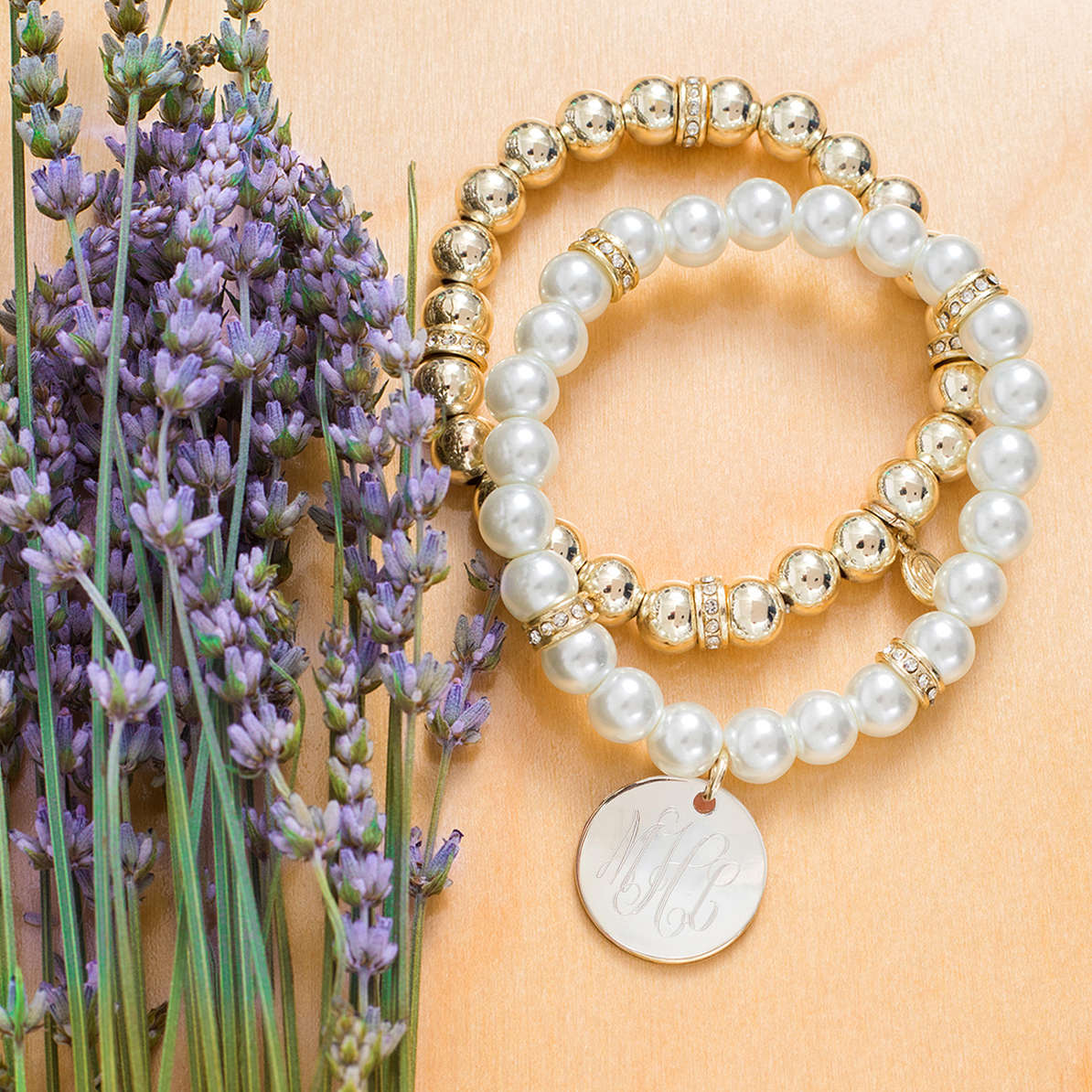 Bracelet Stack with Pearl Monogrammed Bracelet – Marleylilly