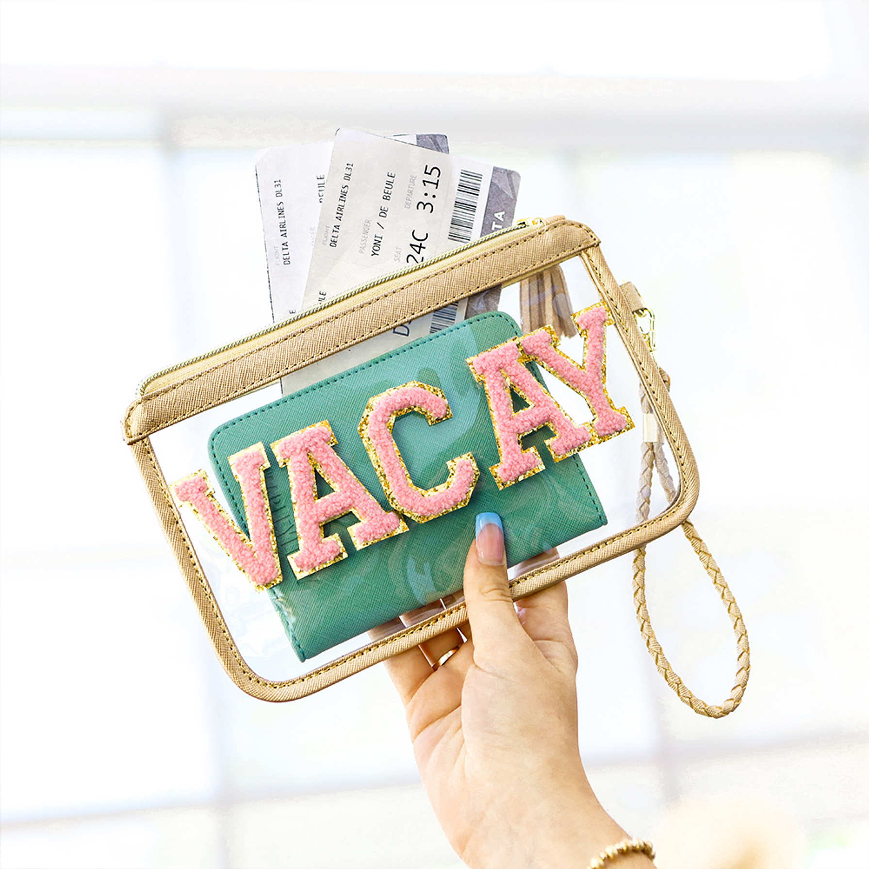 Personalized Stadium Approved Clear Wristlet | Marleylilly