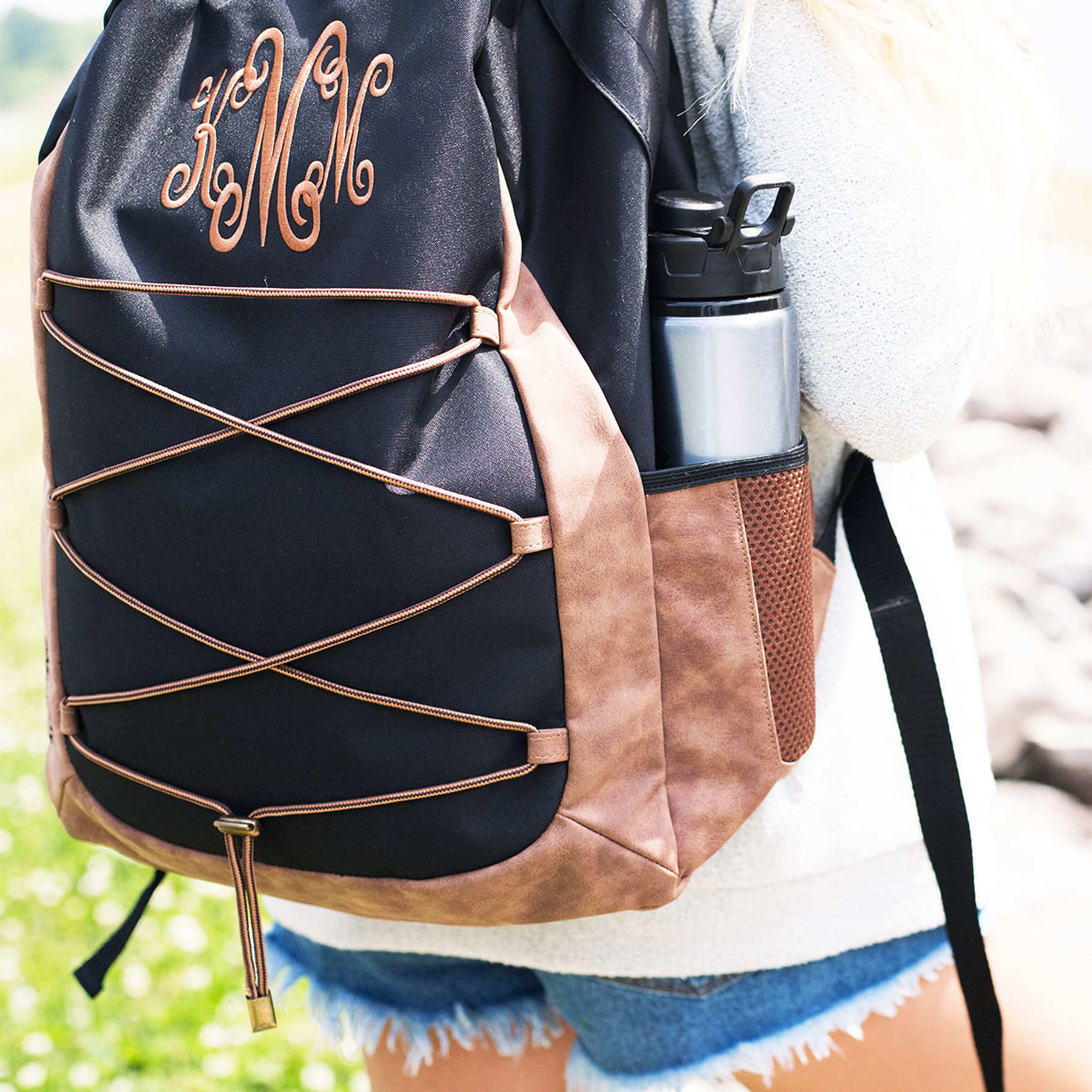 Personalized Utility Backpack in Black - Marleylilly