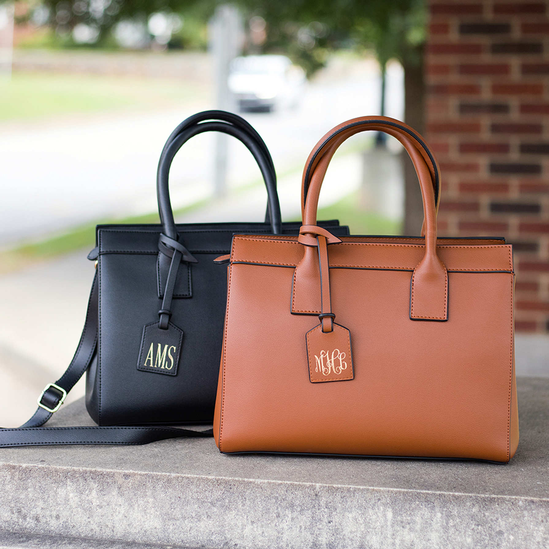 Faux Leather Monogrammed Handbag - Marleylilly