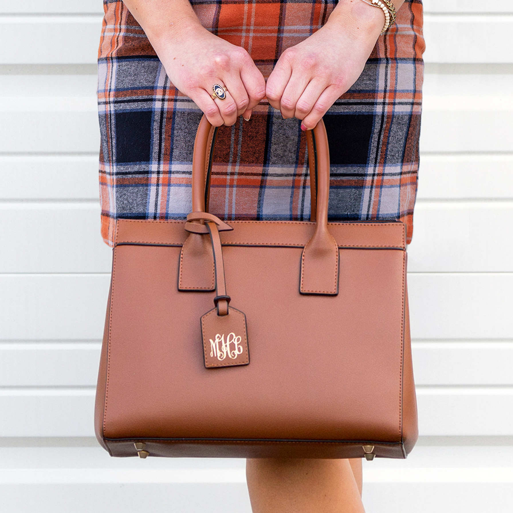 Faux Leather Monogrammed Handbag - Marleylilly