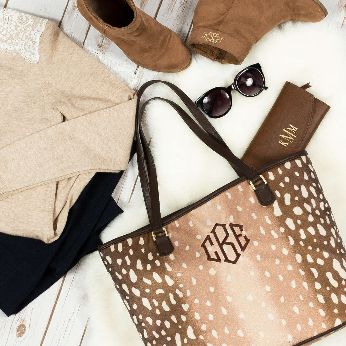 Monogrammed Deer Print Tote Bag