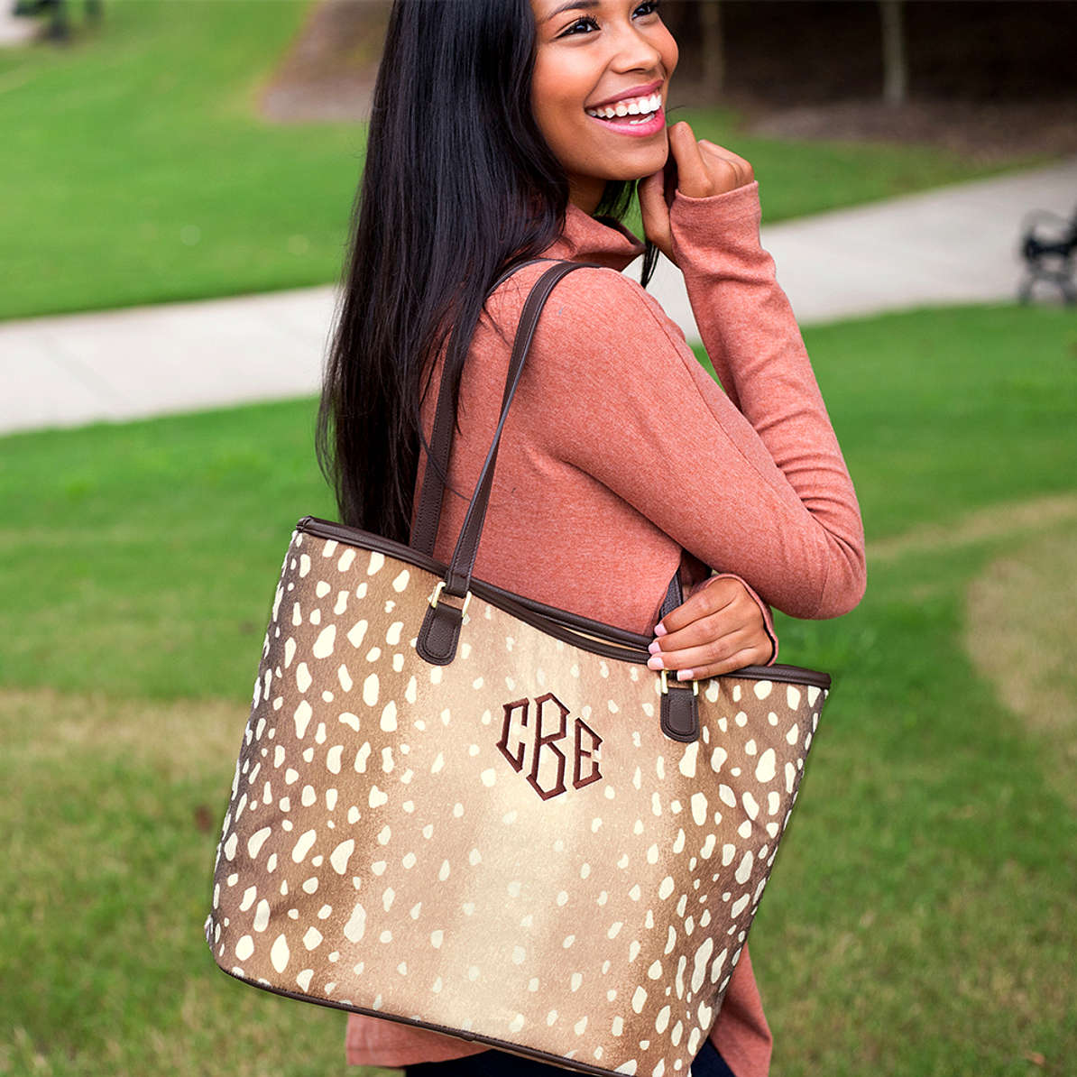 Monogrammed Deer Print Tote Bag