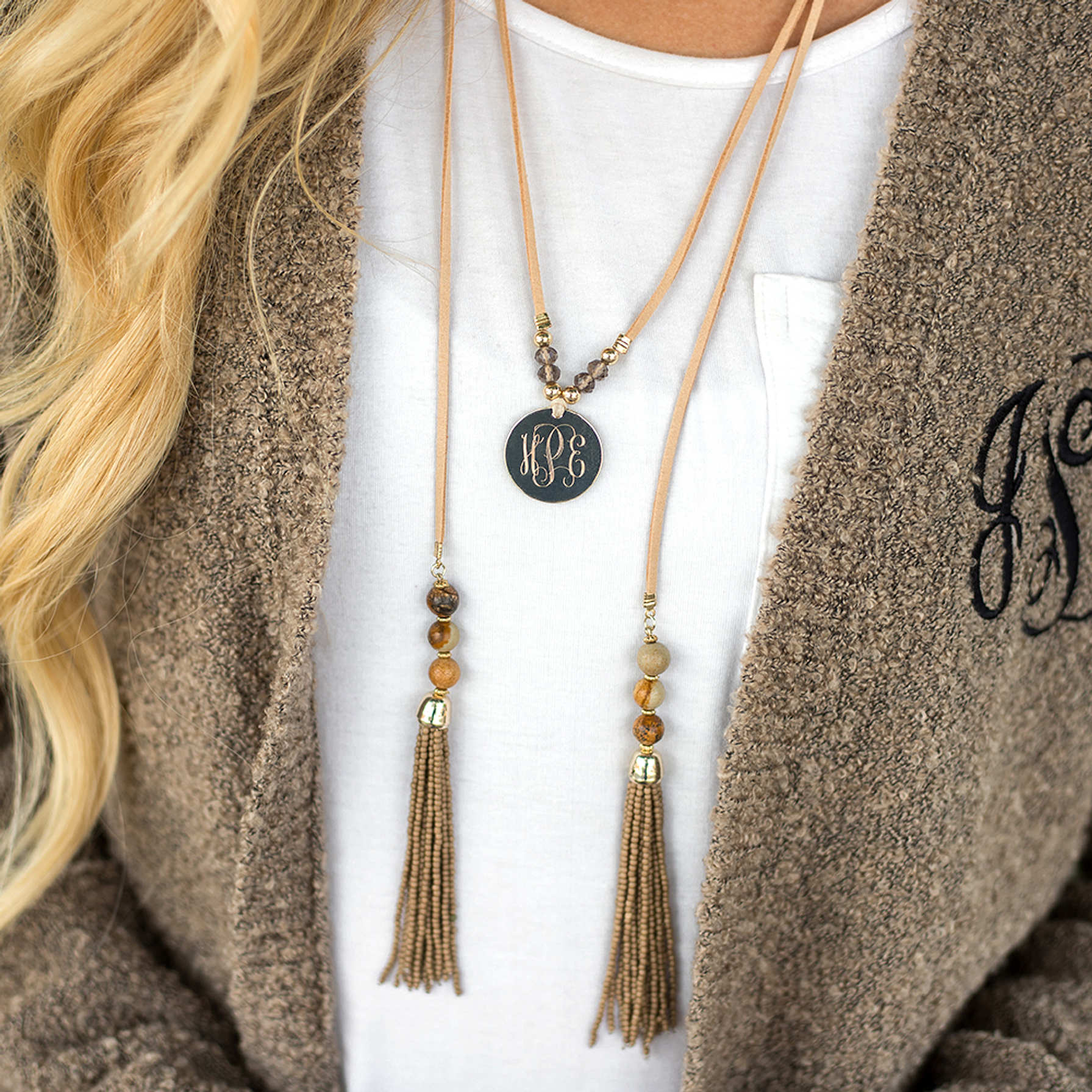 Personalized Brown Suede Tassel Necklace - Marleylilly