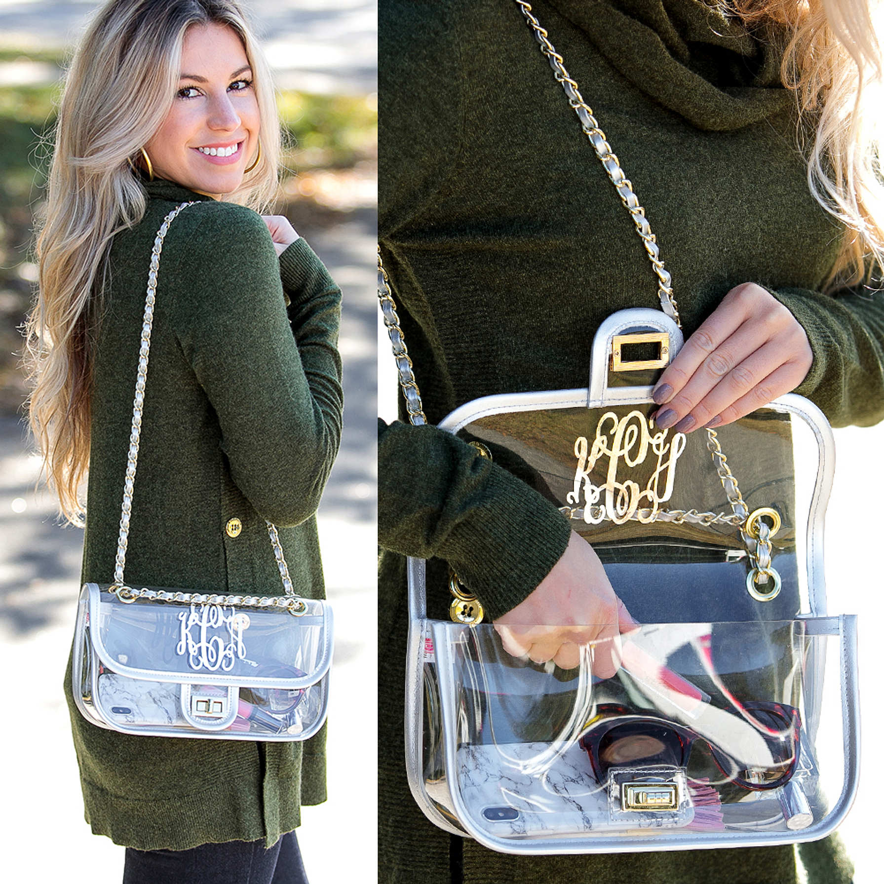 Classy Monogrammed Clear Chain Shoulder Purse – Marleylilly