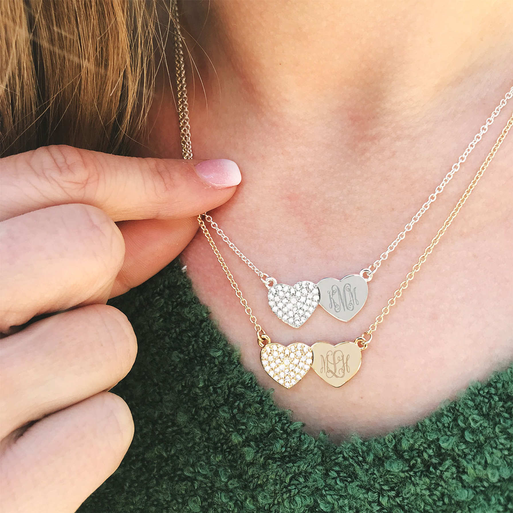 Monogrammed Pave Heart Necklace