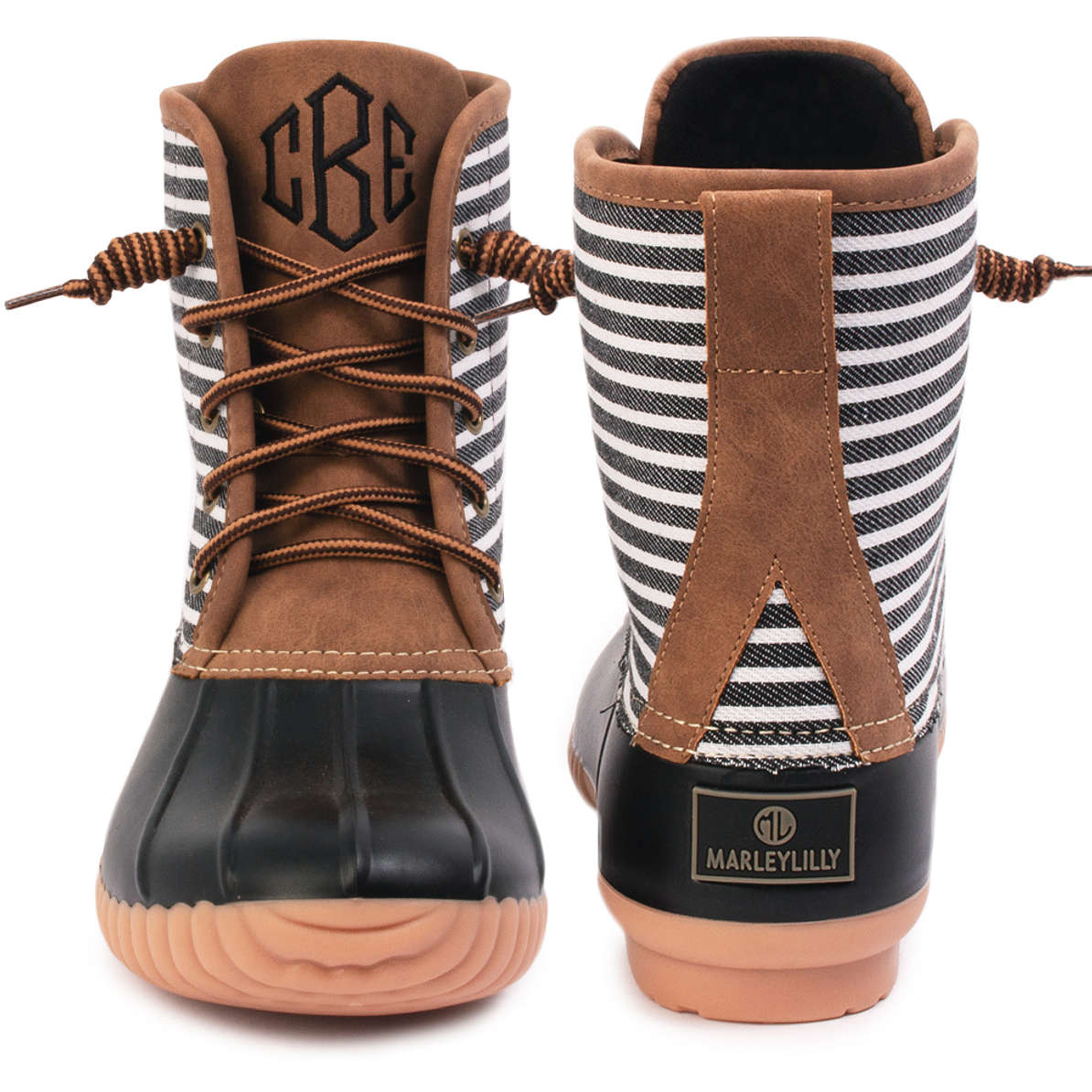 Personalized Black Striped Duck Boots