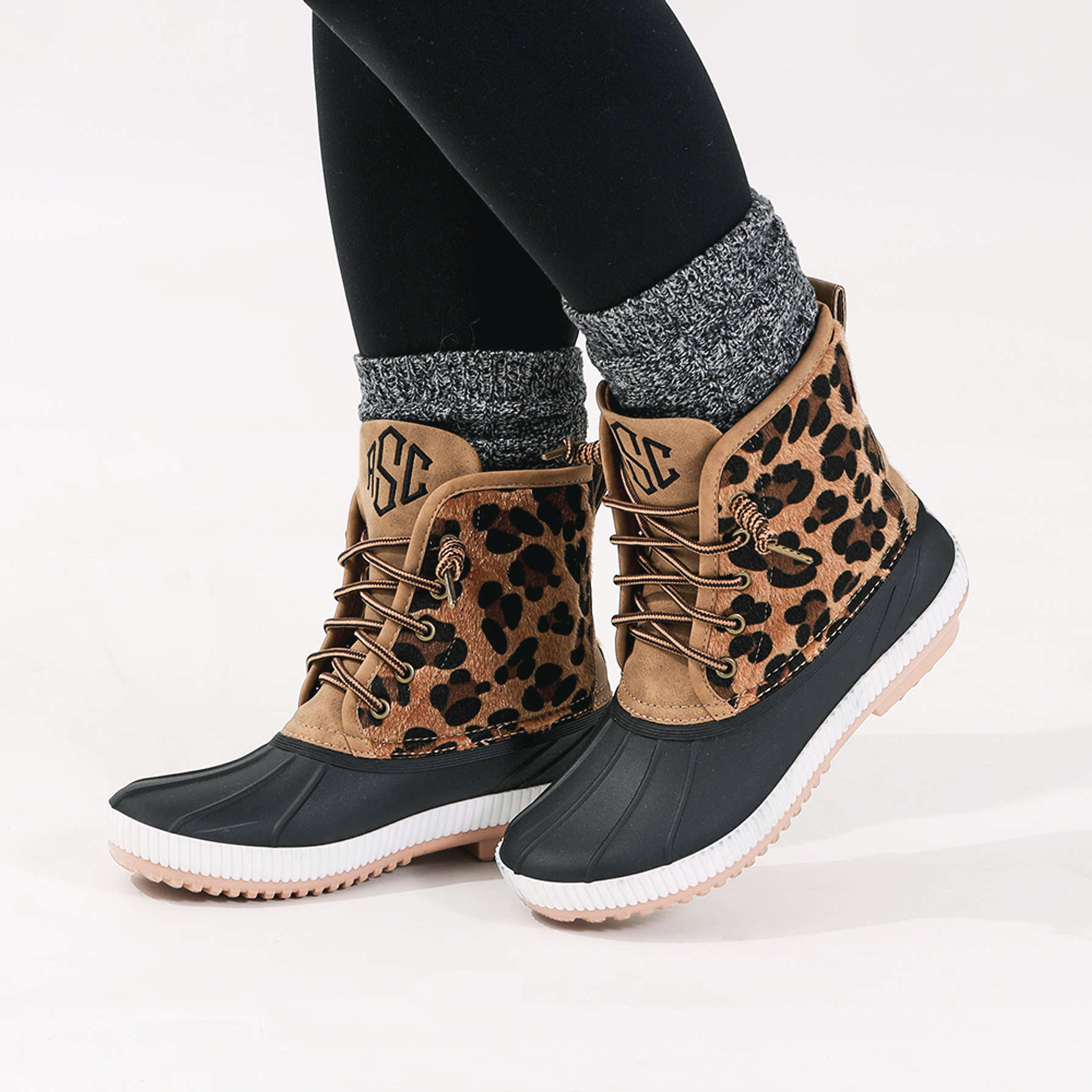 Monogrammed Leopard Duck Boots - Marleylilly