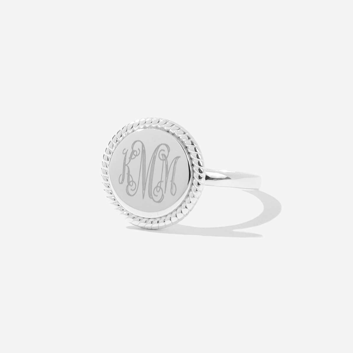 Monogrammed Sterling Silver Ring with Rope Detail - Marleylilly