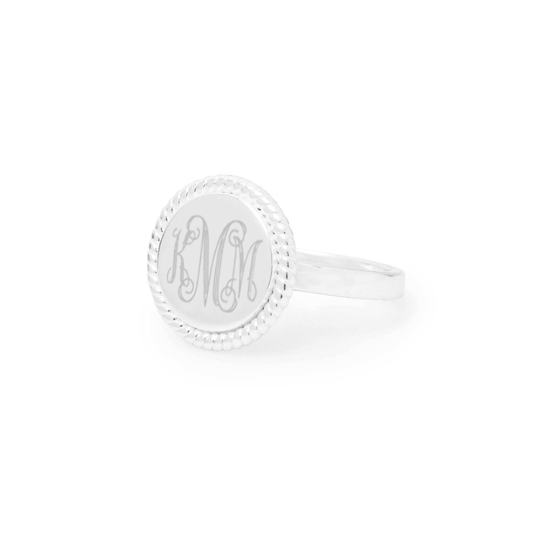 Monogrammed Sterling Silver Ring with Rope Detail - Marleylilly