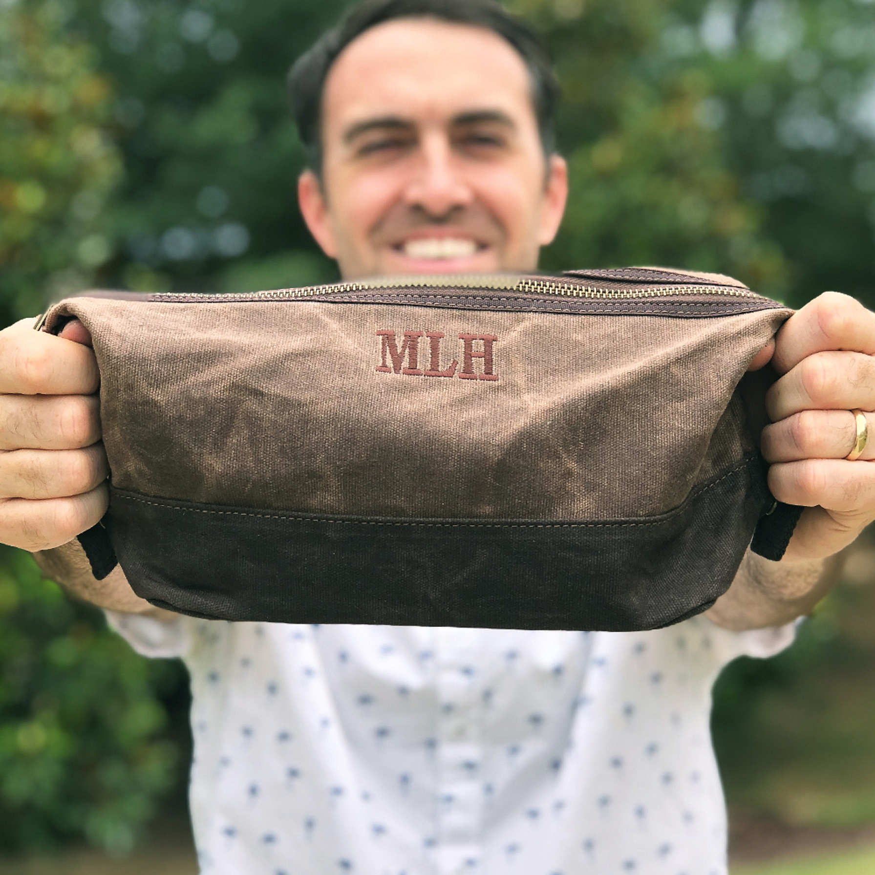 Monogrammed Waxed Canvas Dopp Kit