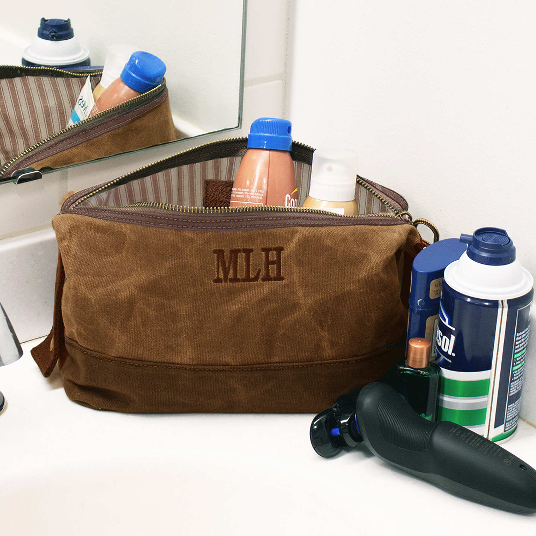 Monogrammed Waxed Canvas Dopp Kit