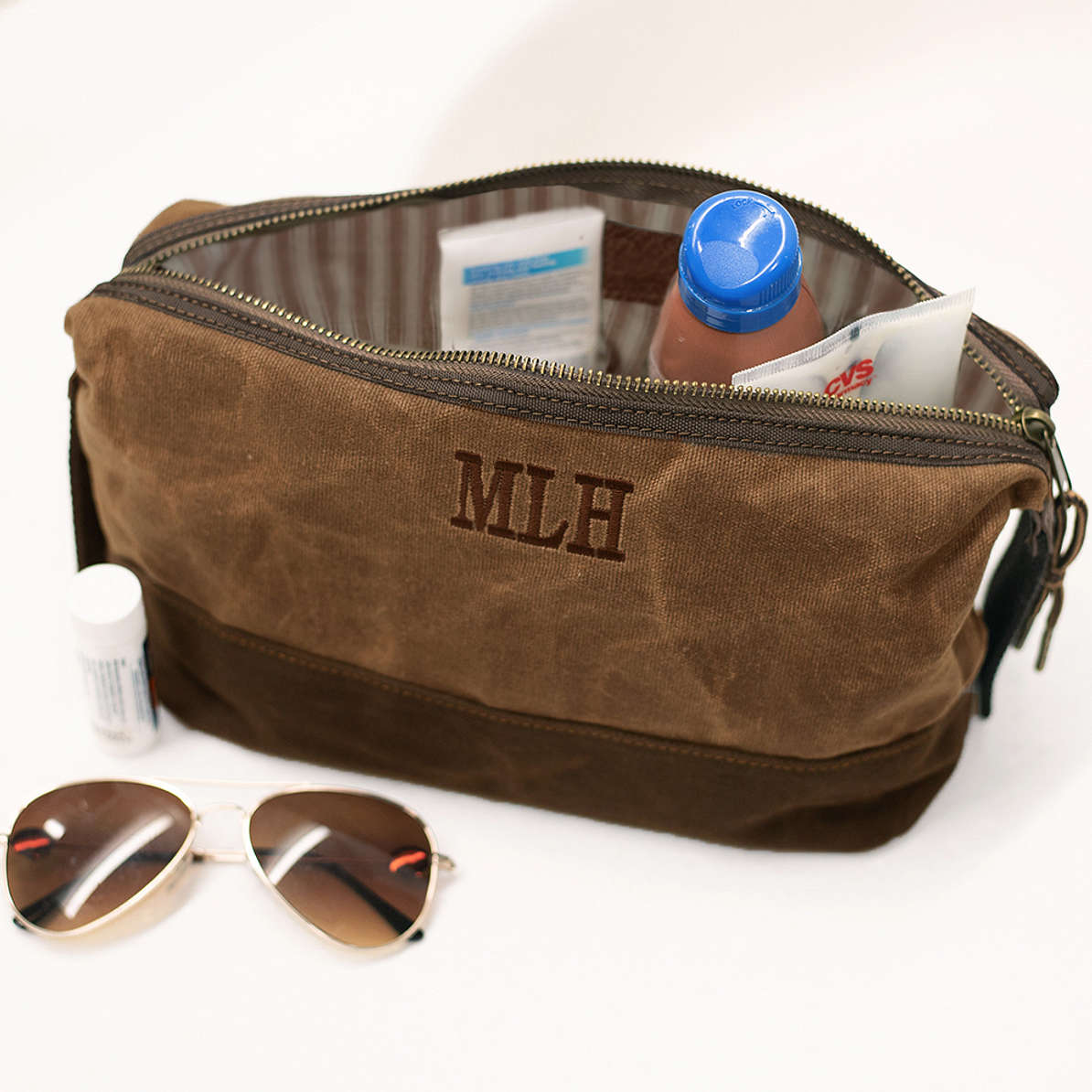 Monogrammed Waxed Canvas Dopp Kit