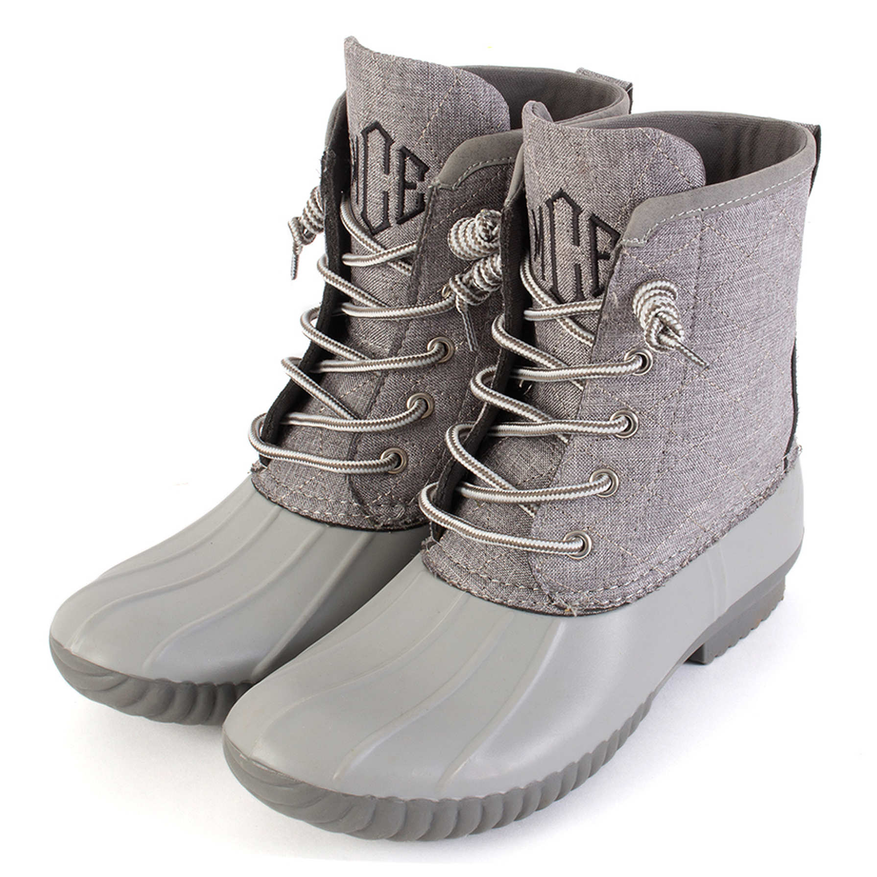 Personalized Heathered Silver Duck Boots