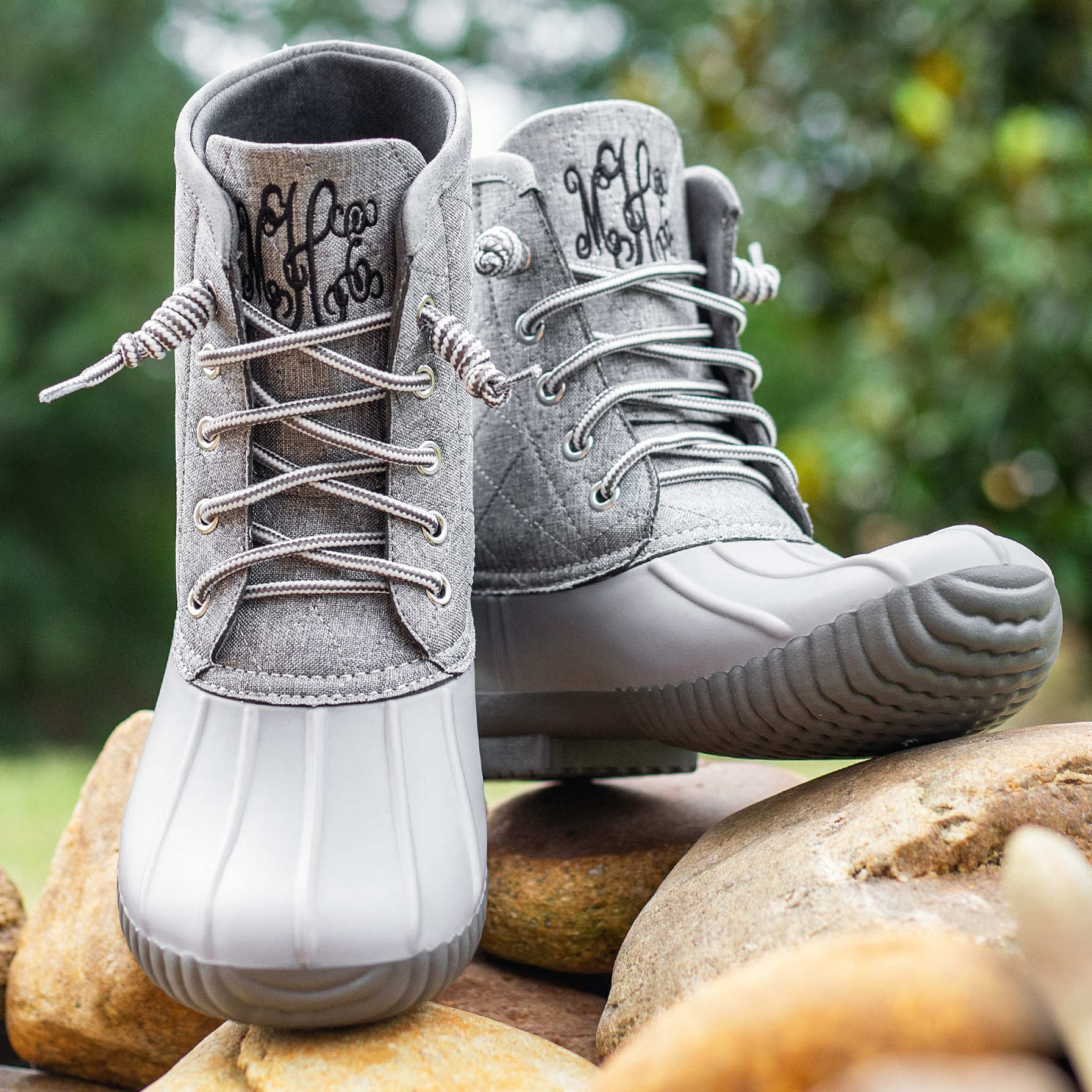 Personalized Heathered Silver Duck Boots