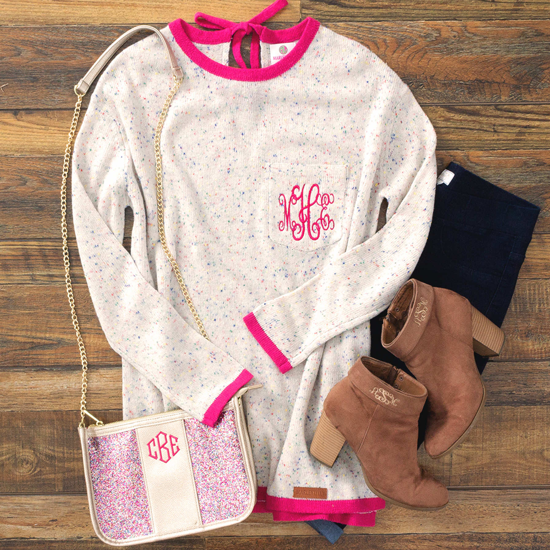 Personalized Pink & Cream Sweater