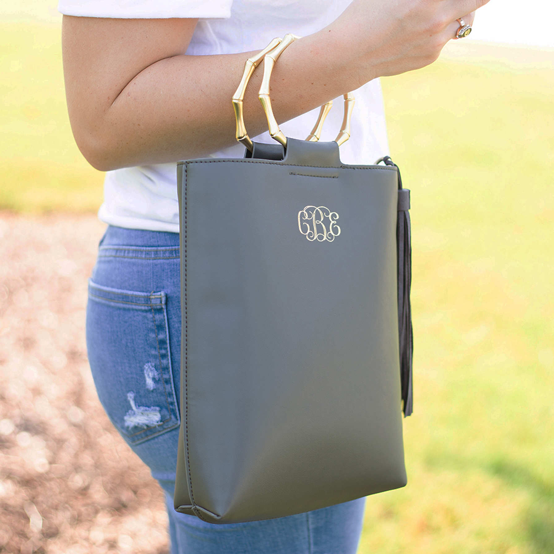 Monogrammed Ring Handle Tote Purse