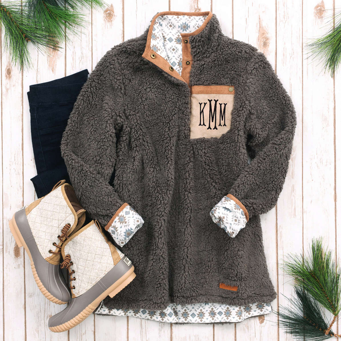 Monogrammed Reversible Sherpa Pullover - Marleylilly