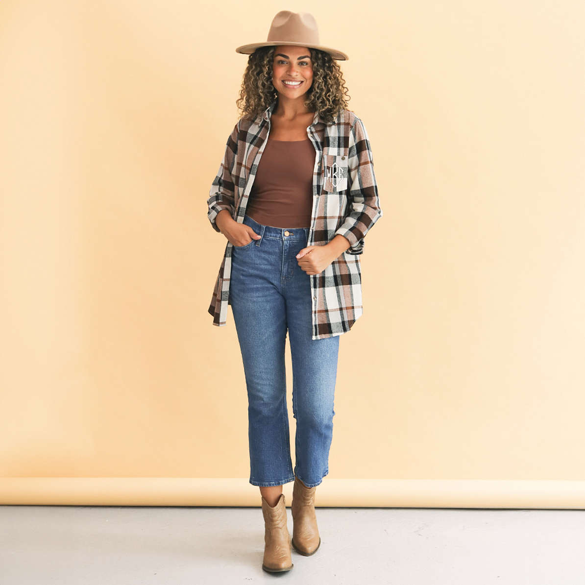 Monogrammed Layering Plaid Tunic Shirt - Marleylilly