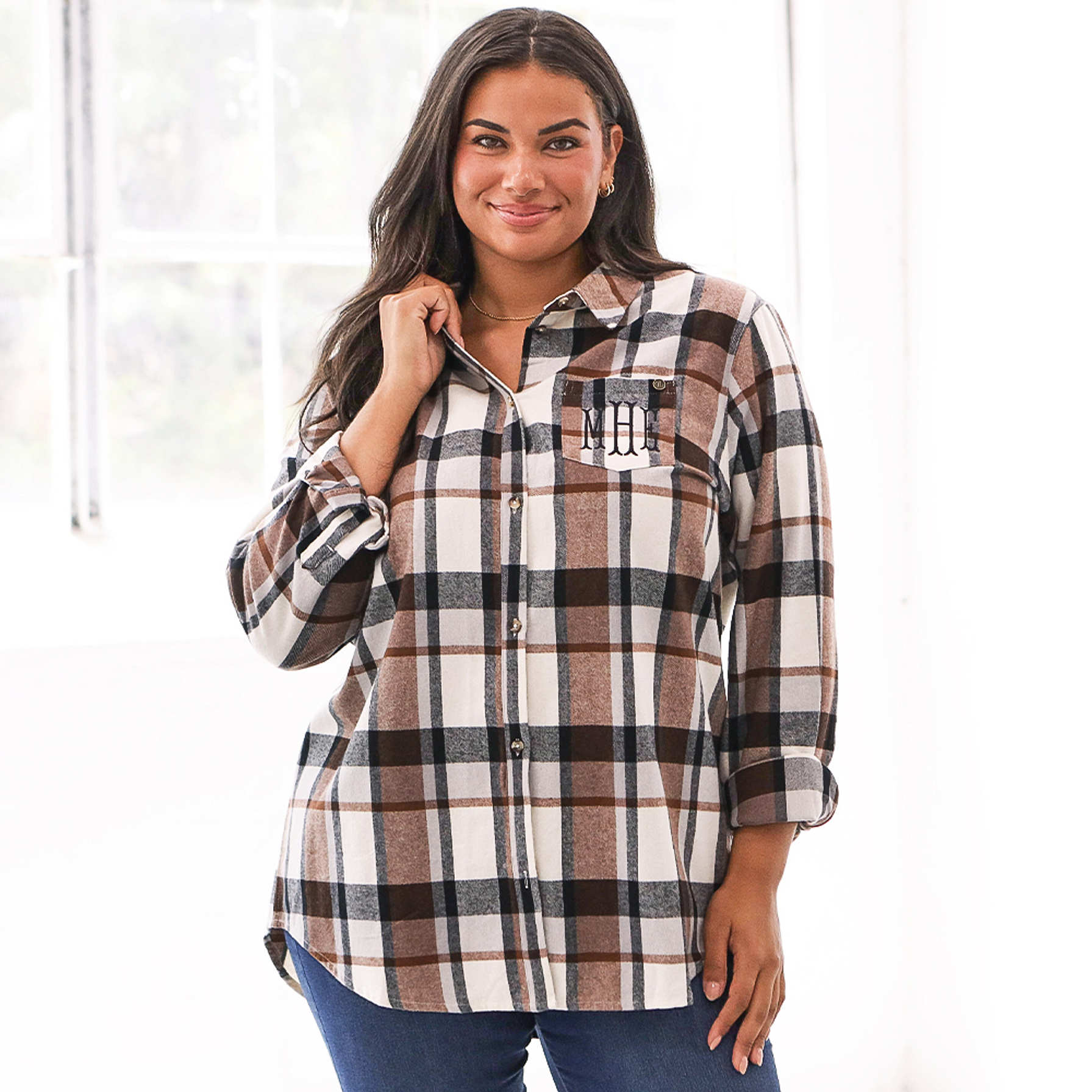 Monogrammed Layering Plaid Tunic Shirt - Marleylilly