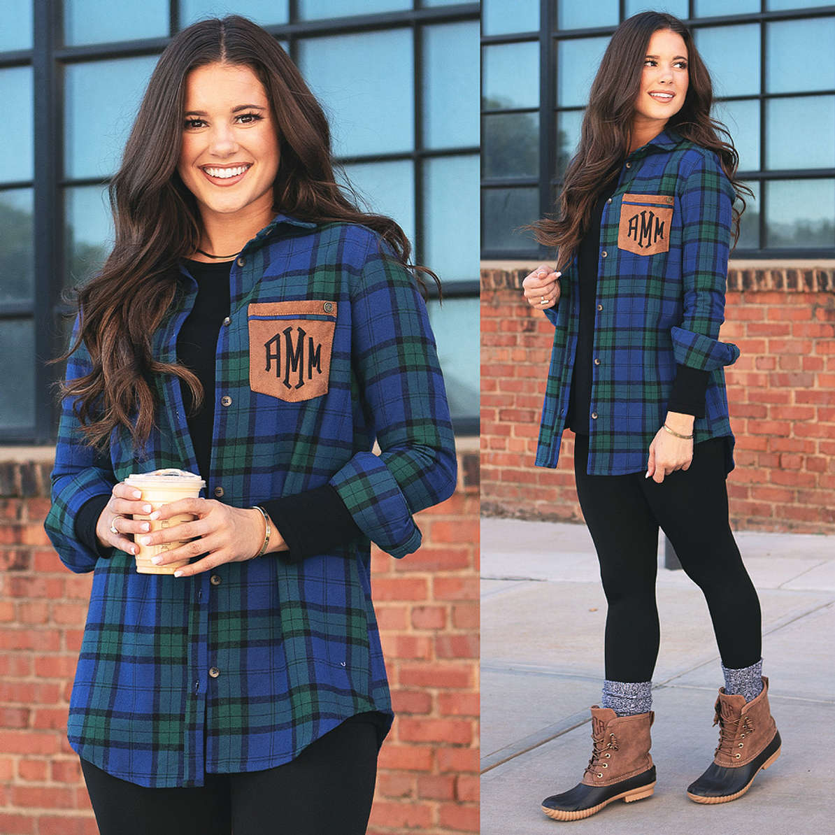 Monogrammed Layering Plaid Tunic Shirt - Marleylilly