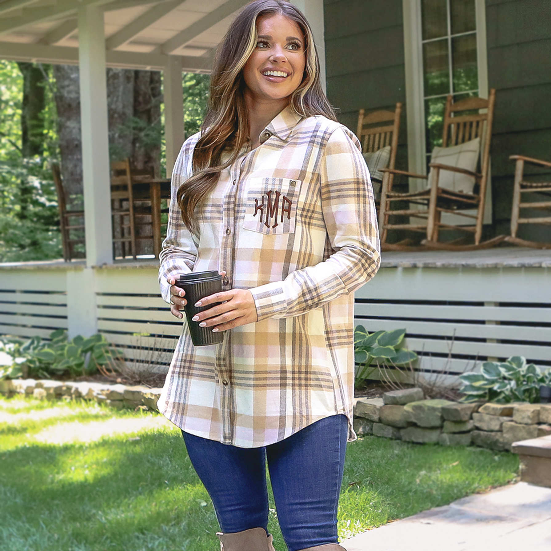 Monogrammed Layering Plaid Tunic Shirt - Marleylilly