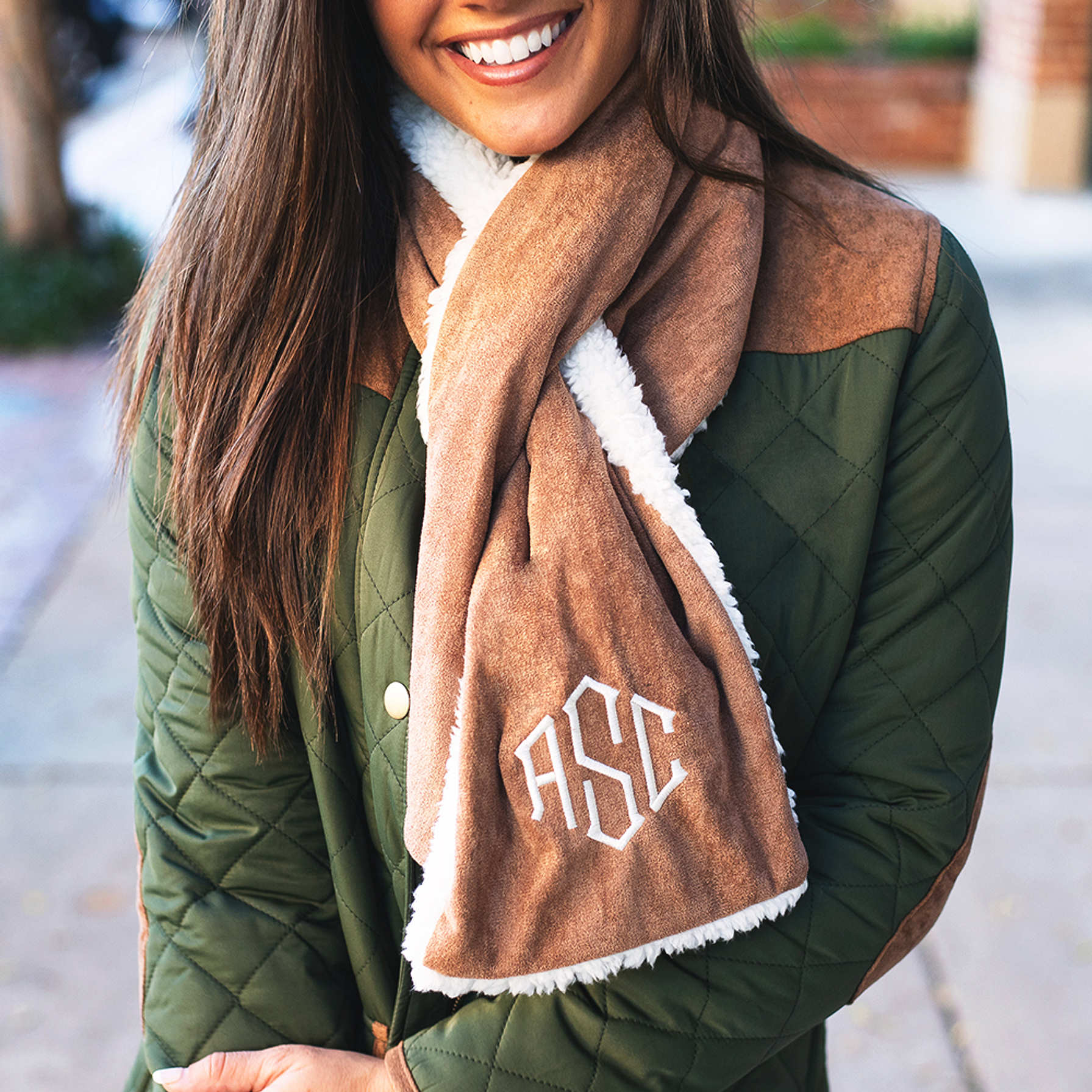Monogrammed Sherpa Reversible Scarf - Marleylilly
