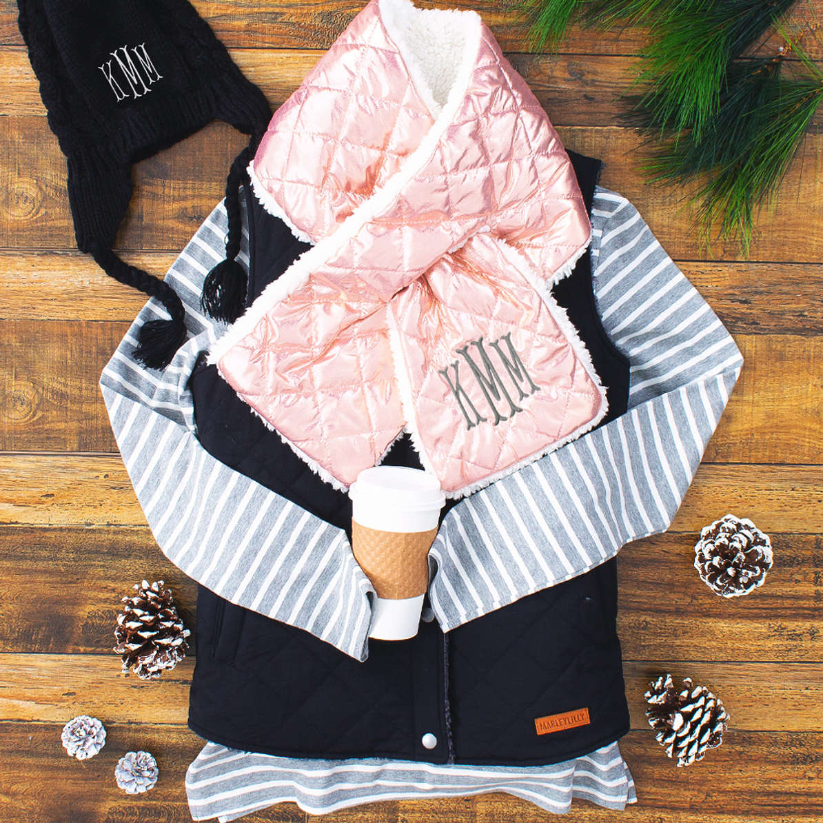 Monogrammed Sherpa Reversible Scarf - Marleylilly