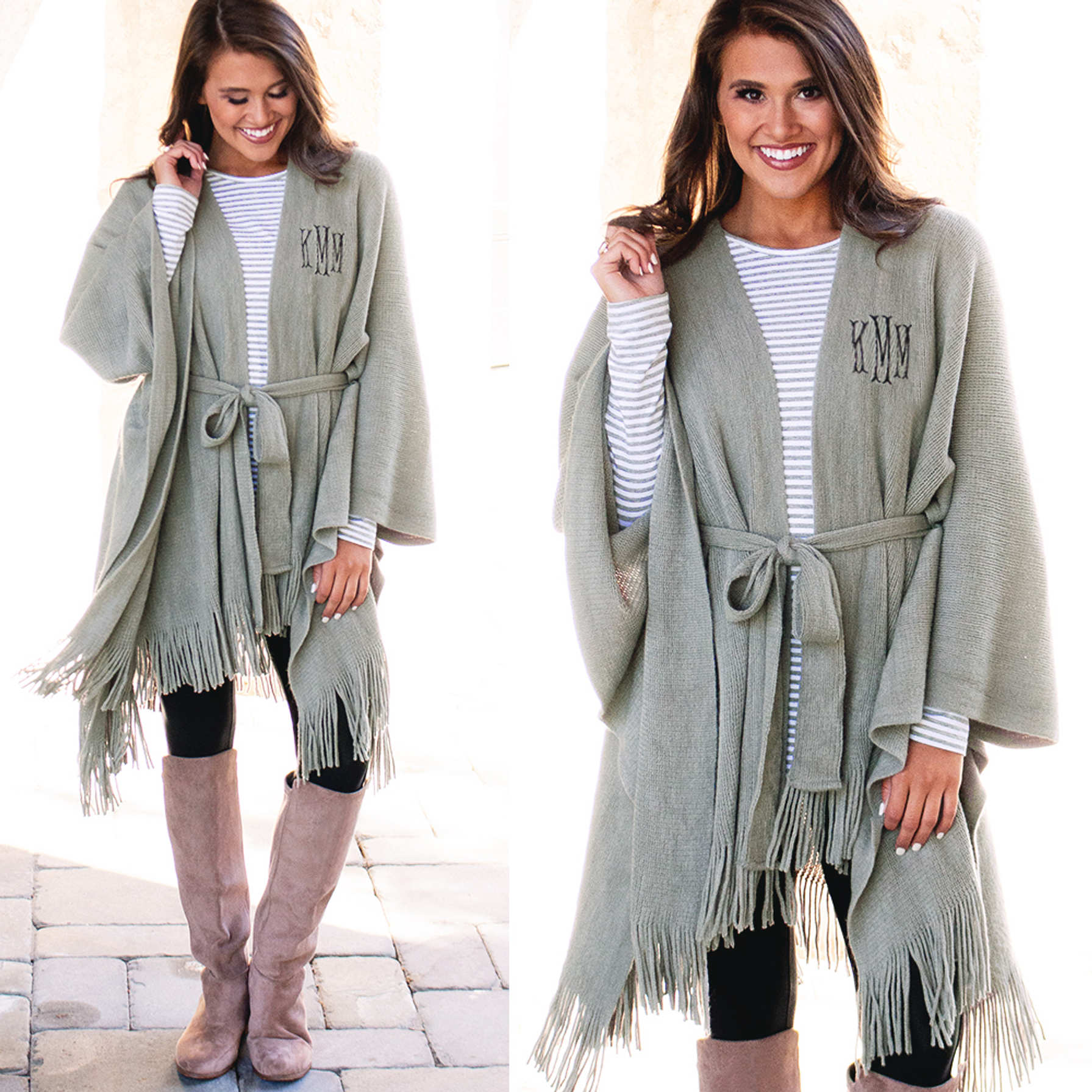 Monogrammed Poncho Wrap with Belt — Marleylilly