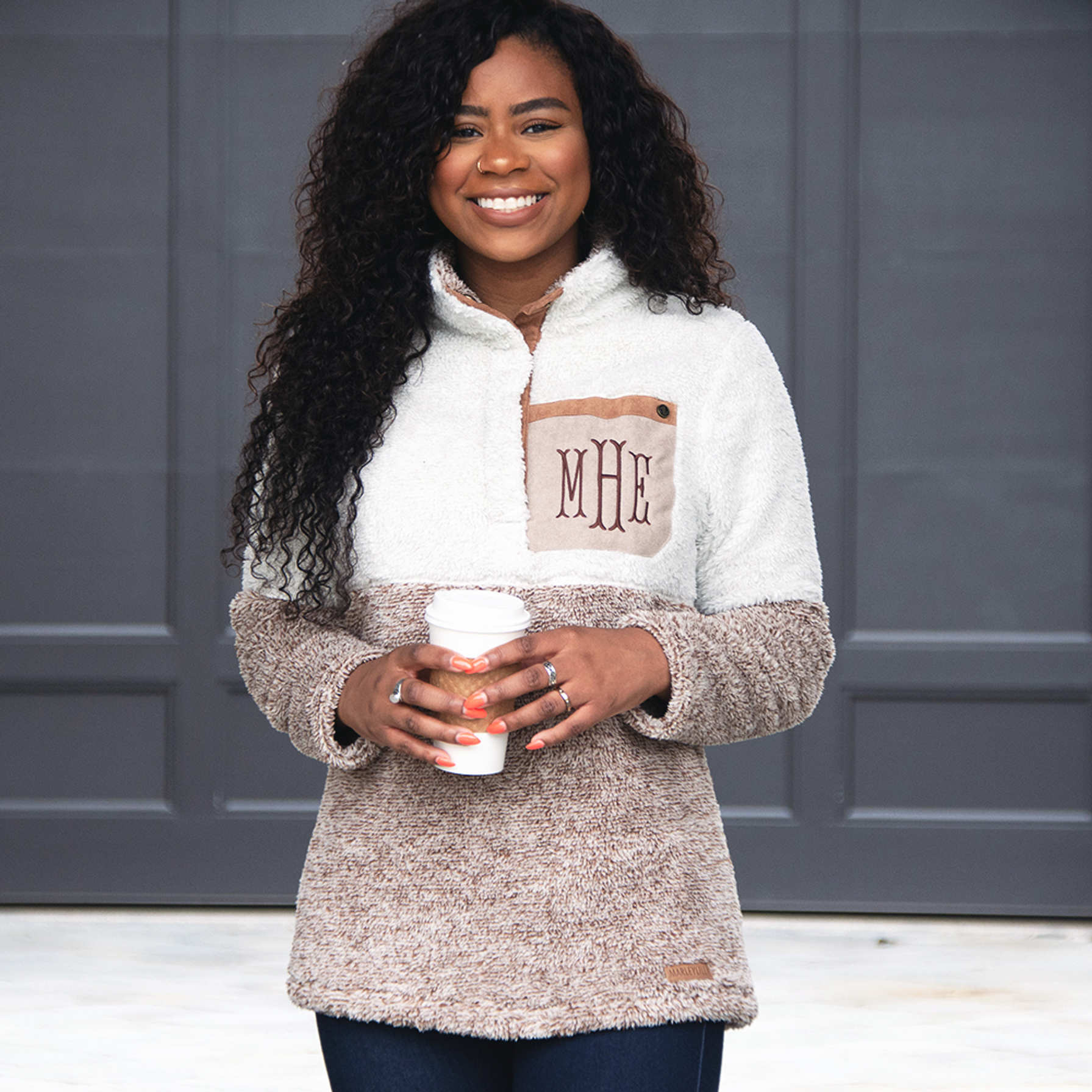 Monogrammed Sherpa Pullover Jacket — Marleylilly