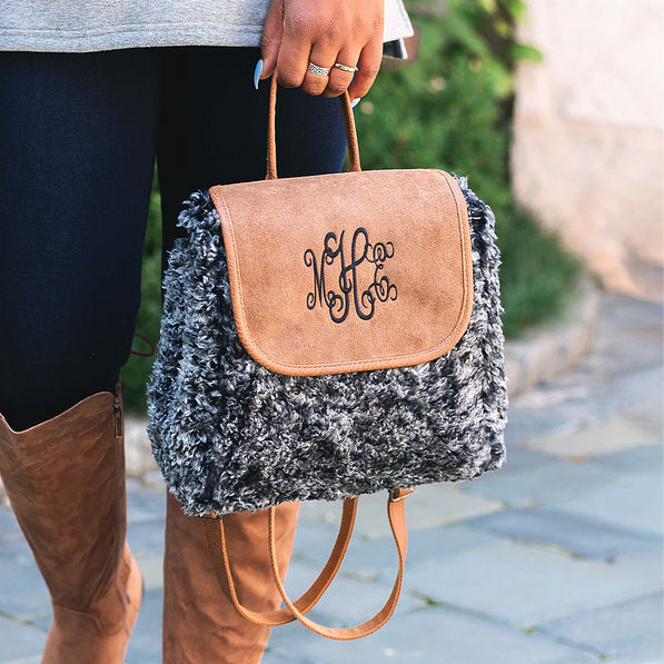 Mini Monogrammed Sherpa Backpack - Marleylilly