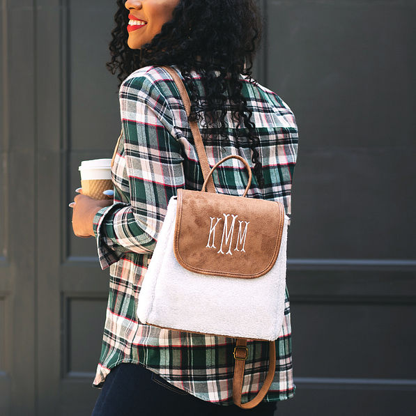 Mini Monogrammed Sherpa Backpack - Marleylilly